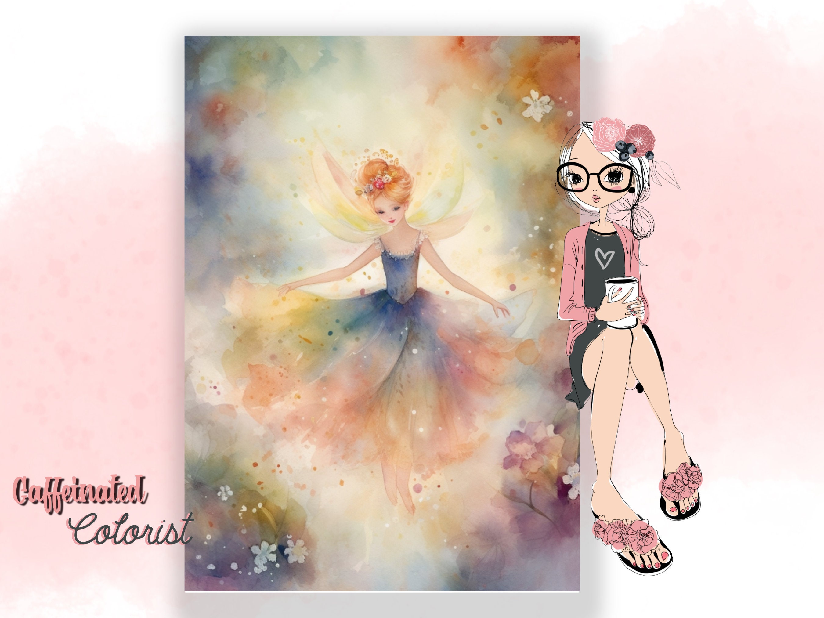 Reverse Coloring Pages, Fairies and Flowers Vol 1. Water Color Art ...