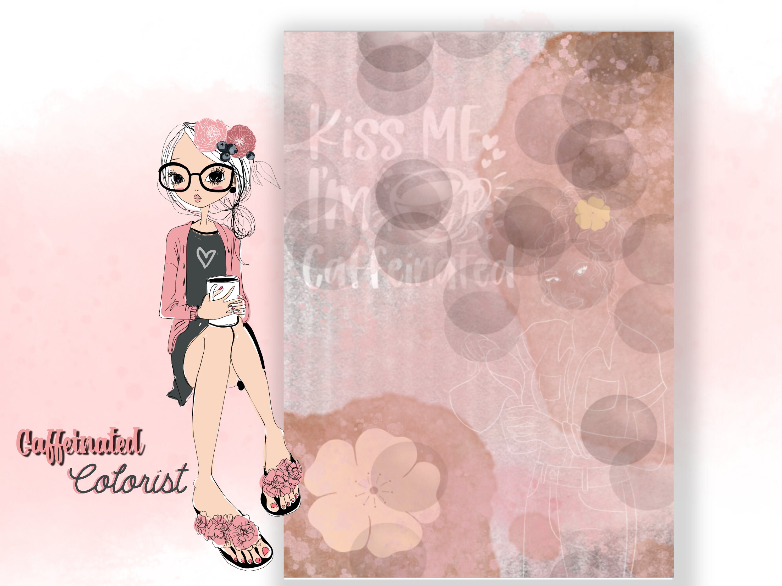 Backwards Adult Coloring Pages, Coffee Girls, Water Color Art, Doodle ...