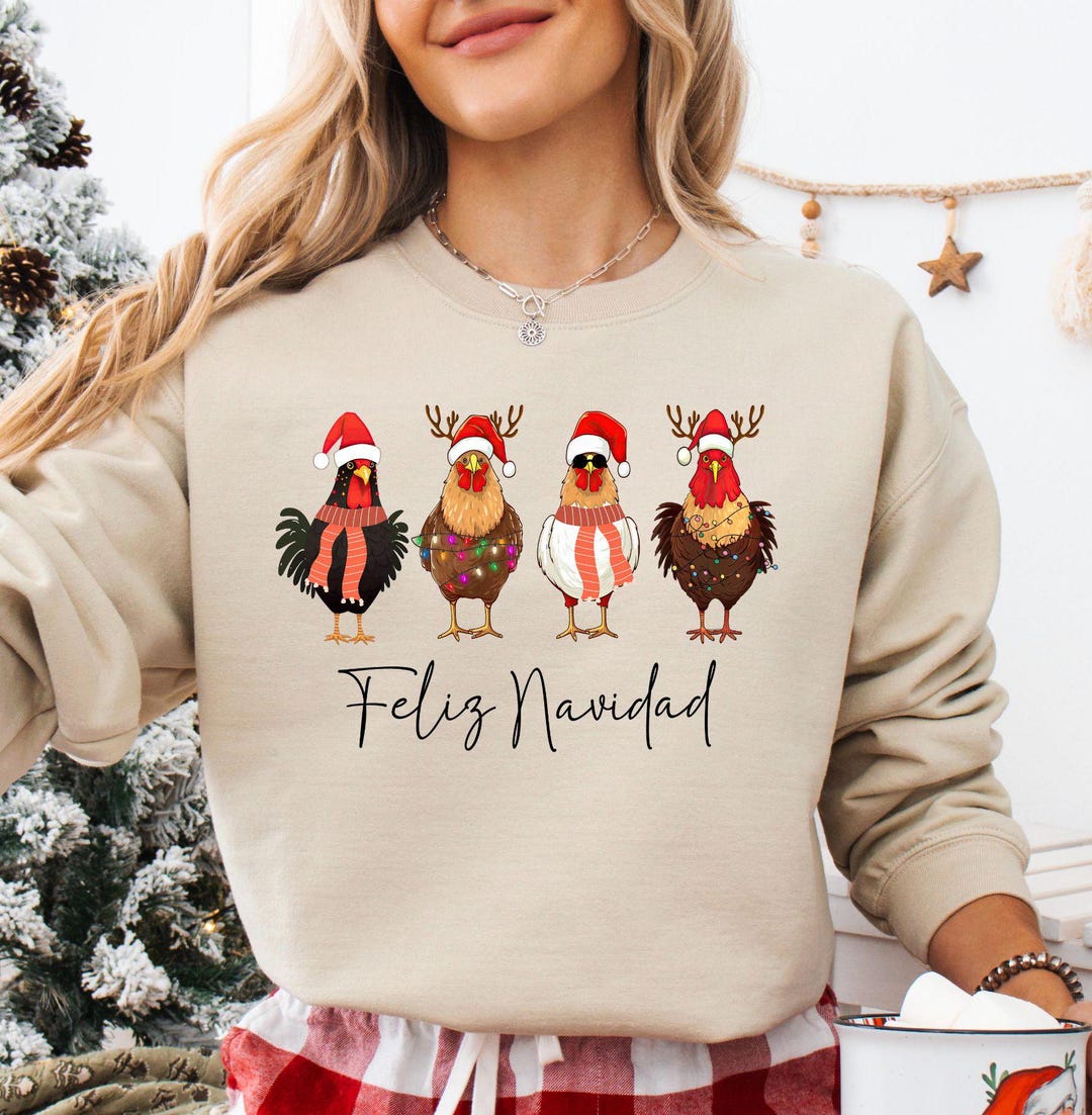 Feliz Navidad Sweatshirt, Chicken Christmas Sweater, Cute Farm Animals ...