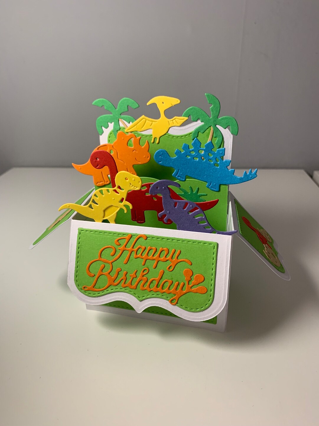 3D Pop-up Dinosaur Birthday Card, Handmade With Die-cut Elements. - Etsy