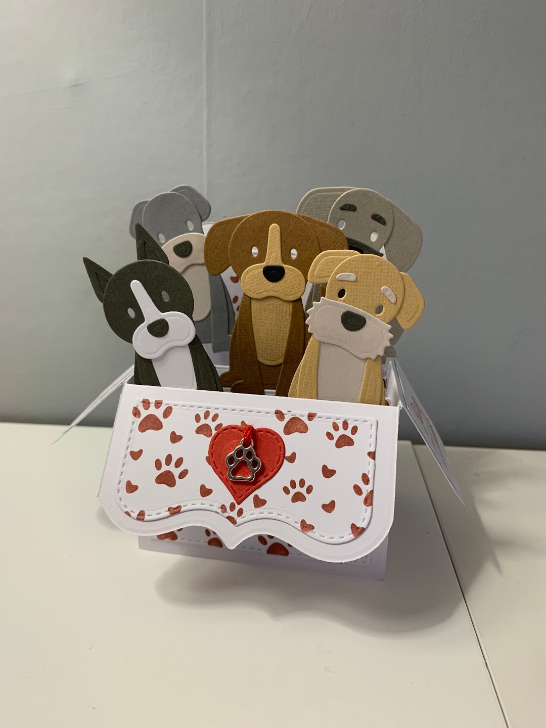 Fabulous 3D Pop-up Box Card / Dog Greetings Card, Handmade With Die-cut ...