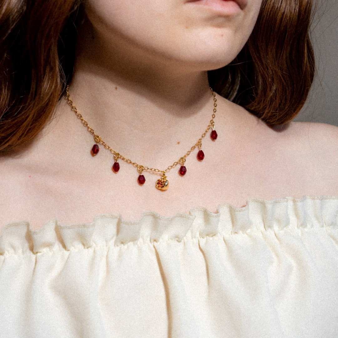Pomegranate Bead Drop Necklace: Bookish Dark Academia Jewelry - Etsy