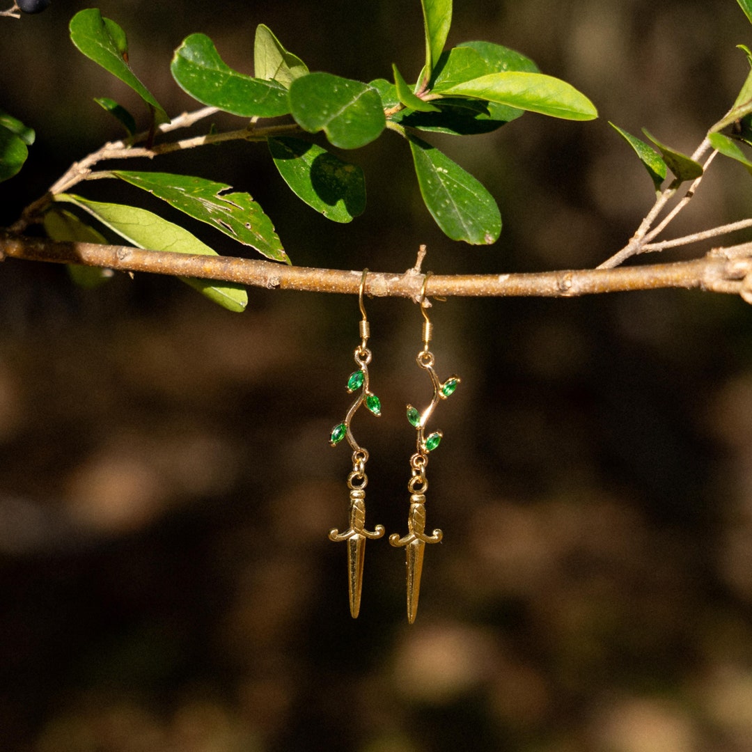 Woodland Dagger Earrings, Castlecore, Fantasy Inspired Jewelry, Dainty Dangle Earrings, Dagger ...