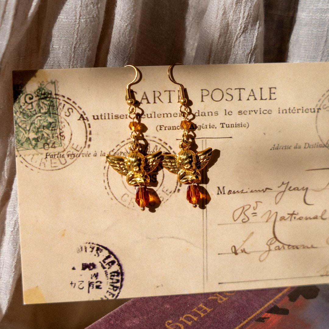 Cupid Earrings, Eros Greek Mythology, Light Academia Jewelry, Coquette ...