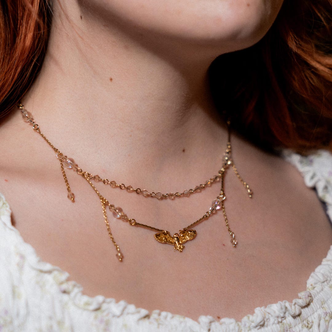 Labyrinth Owl Necklace: Gold Plated Fairycore Beaded Jewelry - Etsy
