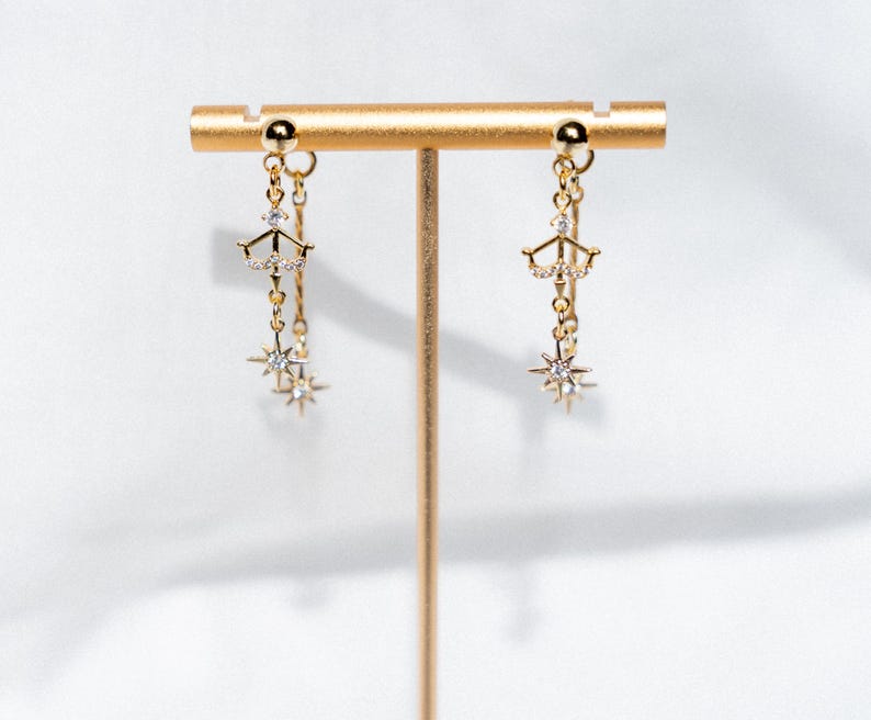 Celestial Archer Earrings: Gold Star & Arrow Dangle Earrings - Etsy