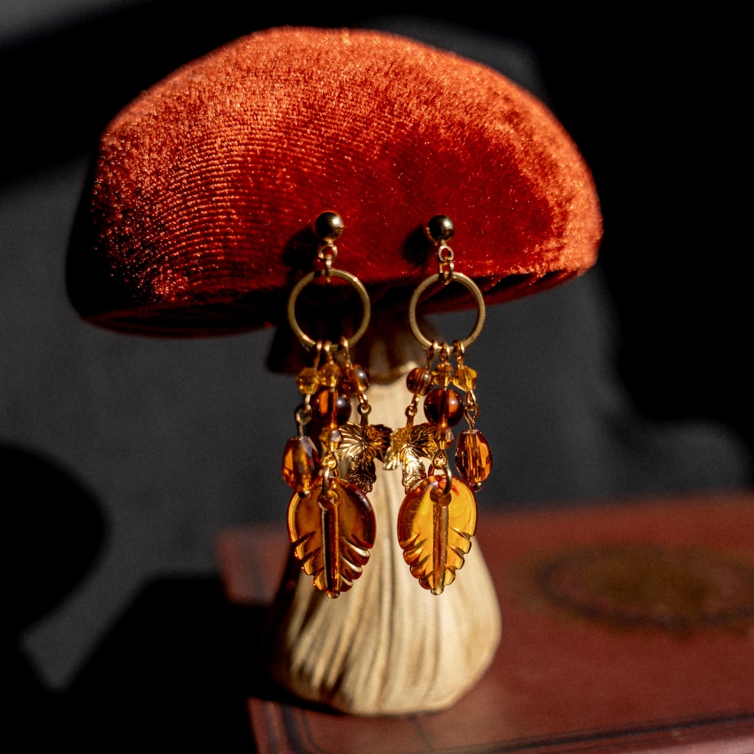 Autumn Charm Earrings, Goblincore Fall Jewelry, Beaded Dangle Earrings ...
