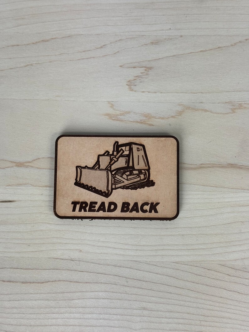 Killdozer Tread Back Leather Patch Laser-engraved, Velcro-backed Bulldozer Design for Hats, Bags ...