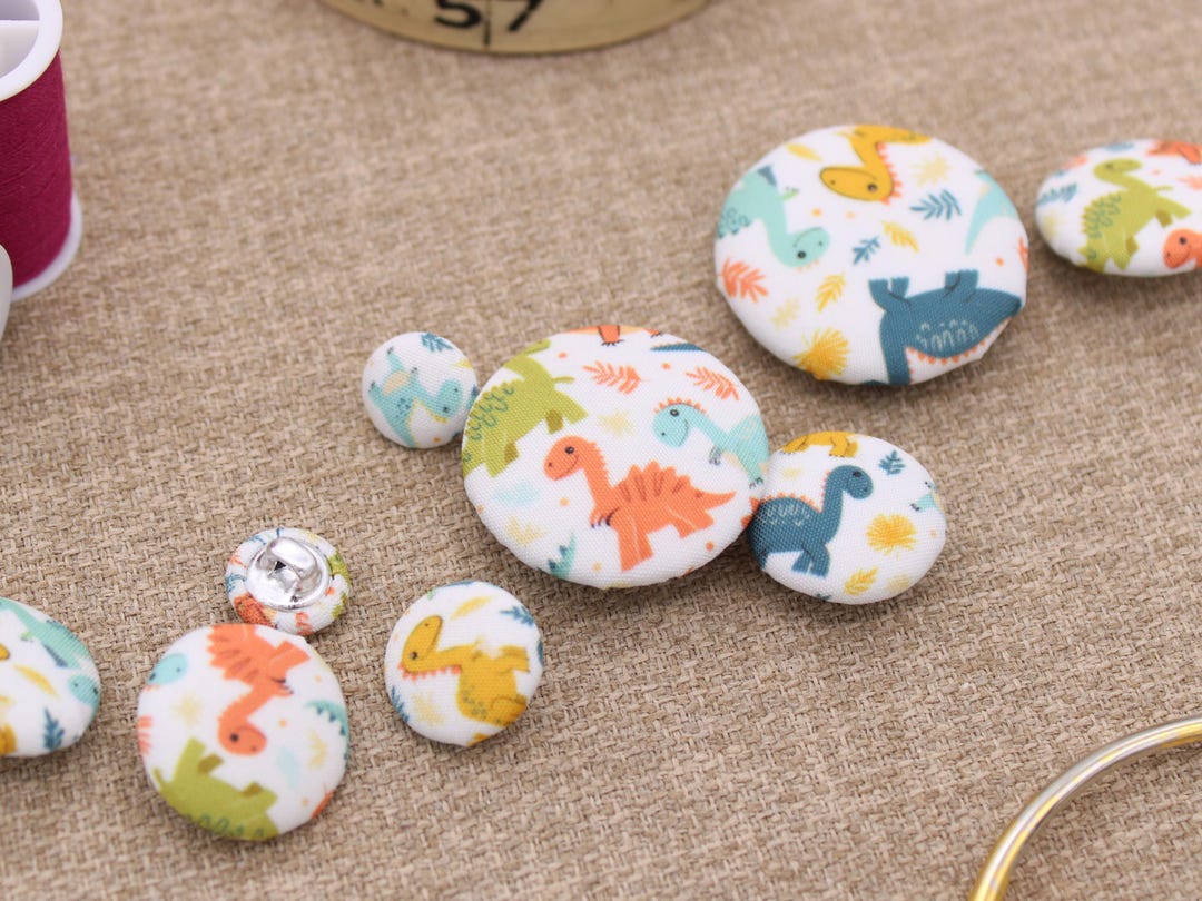 Playful Dinosaur Fabric Buttons - Colorful Dinosaur Buttons | White ...