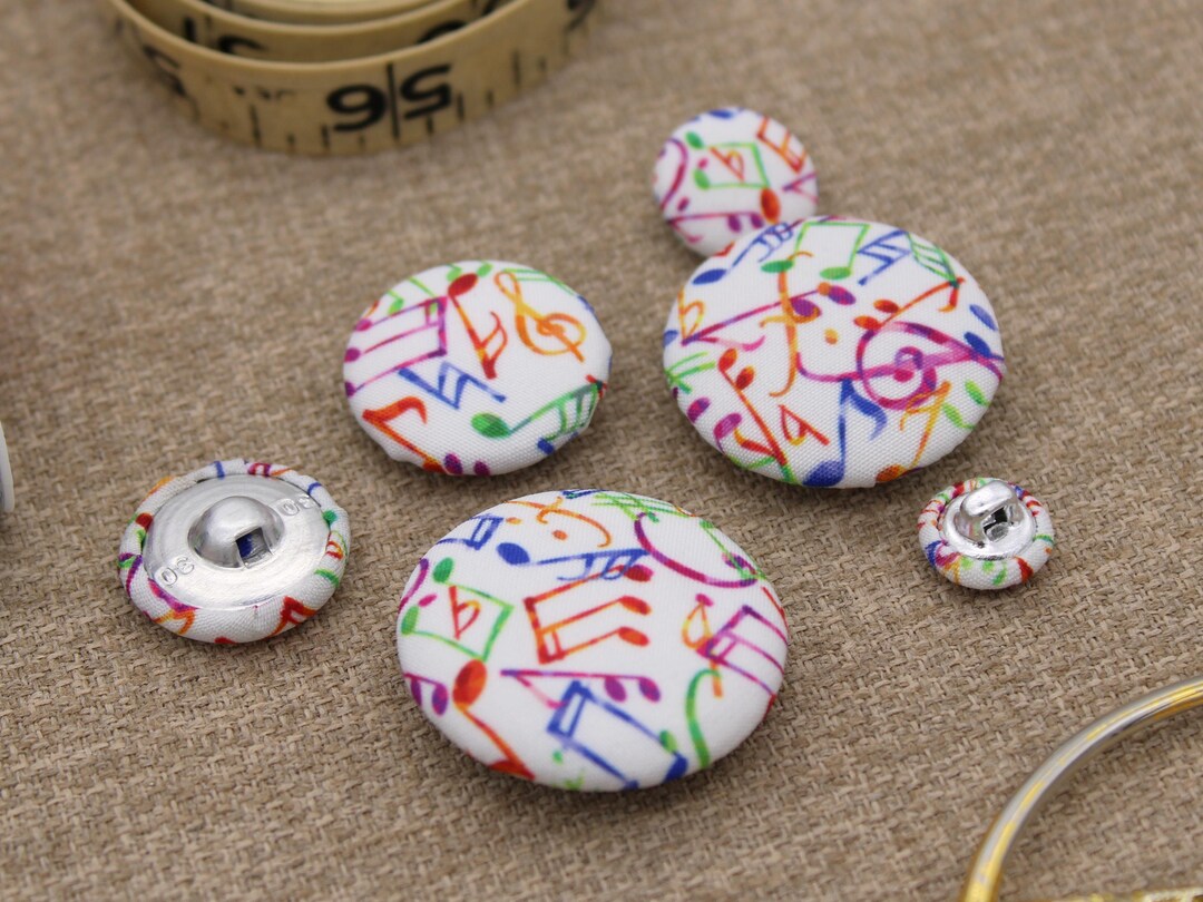 White Music Note Buttons - Musician Buttons | Rainbow Music Note Fabric ...