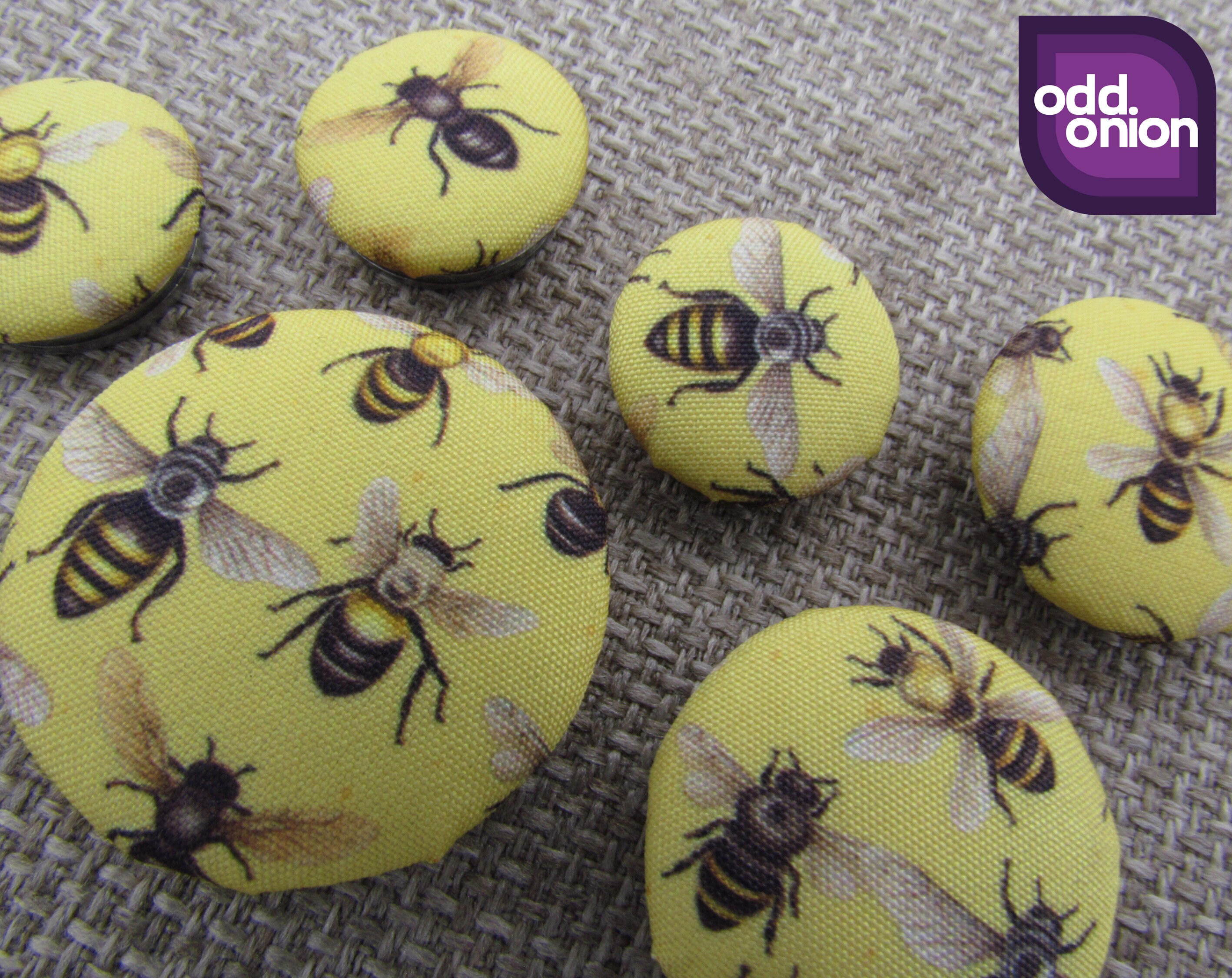 Yellow Bee Patterned Buttons Buzzy Bee Buttons Insect Button Fabric ...
