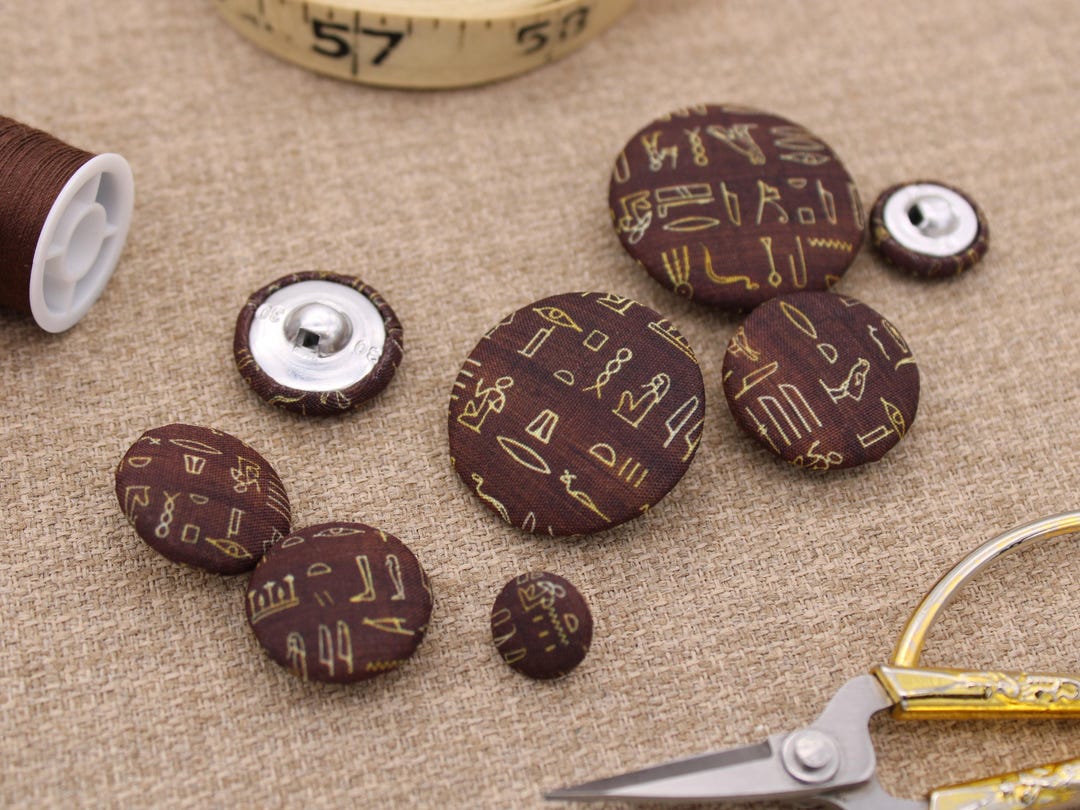 Ancient Egyptian Hieroglyph Fabric Buttons - Brown & Gold | Handmade ...
