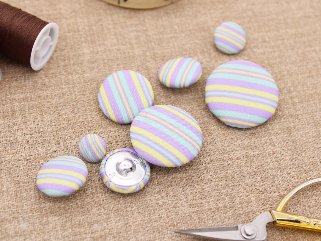 Pastel Parade Striped Fabric Buttons - Soft Purple, Blue and Yellow ...