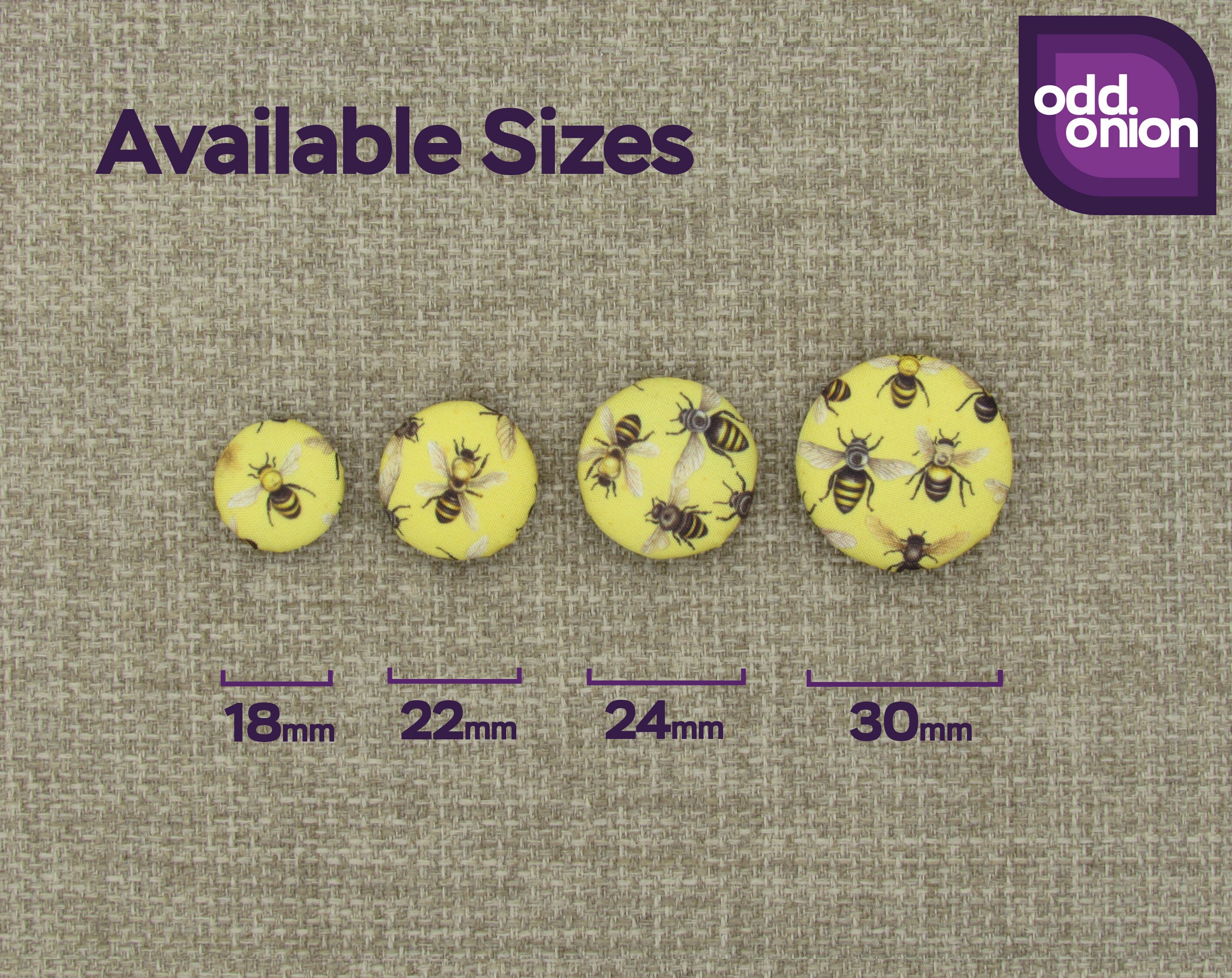Yellow Bee Patterned Buttons Buzzy Bee Buttons Insect Button Fabric ...