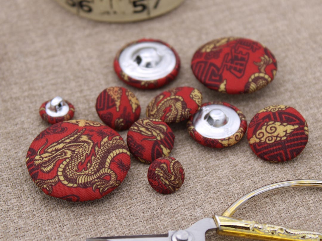 Regal Dragon Fabric Buttons – Bold Red and Gold Oriental Design ...