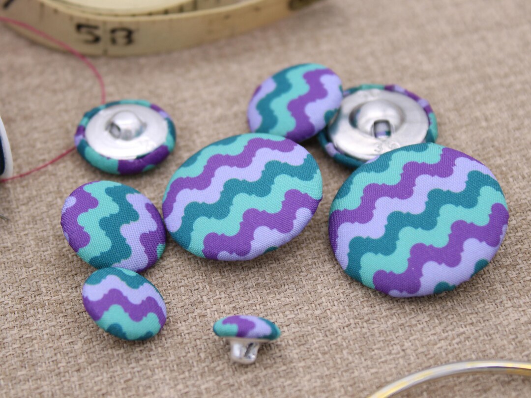 Teal and Purple Wavy Buttons - Blue and Purple Patterned Buttons ...