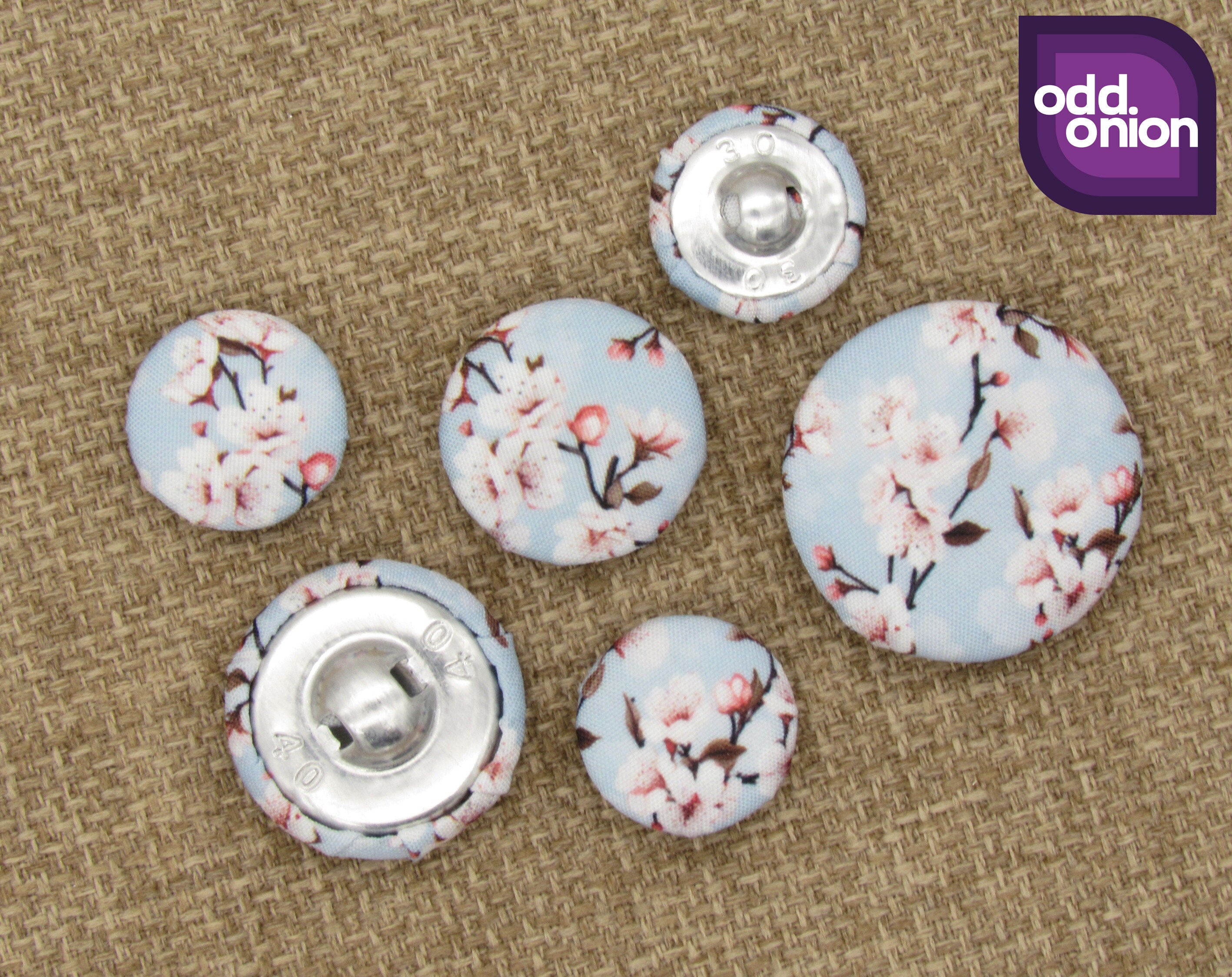 Cherry Blossom Buttons Pale Blue Fabric Buttons White and Pink Blossom ...