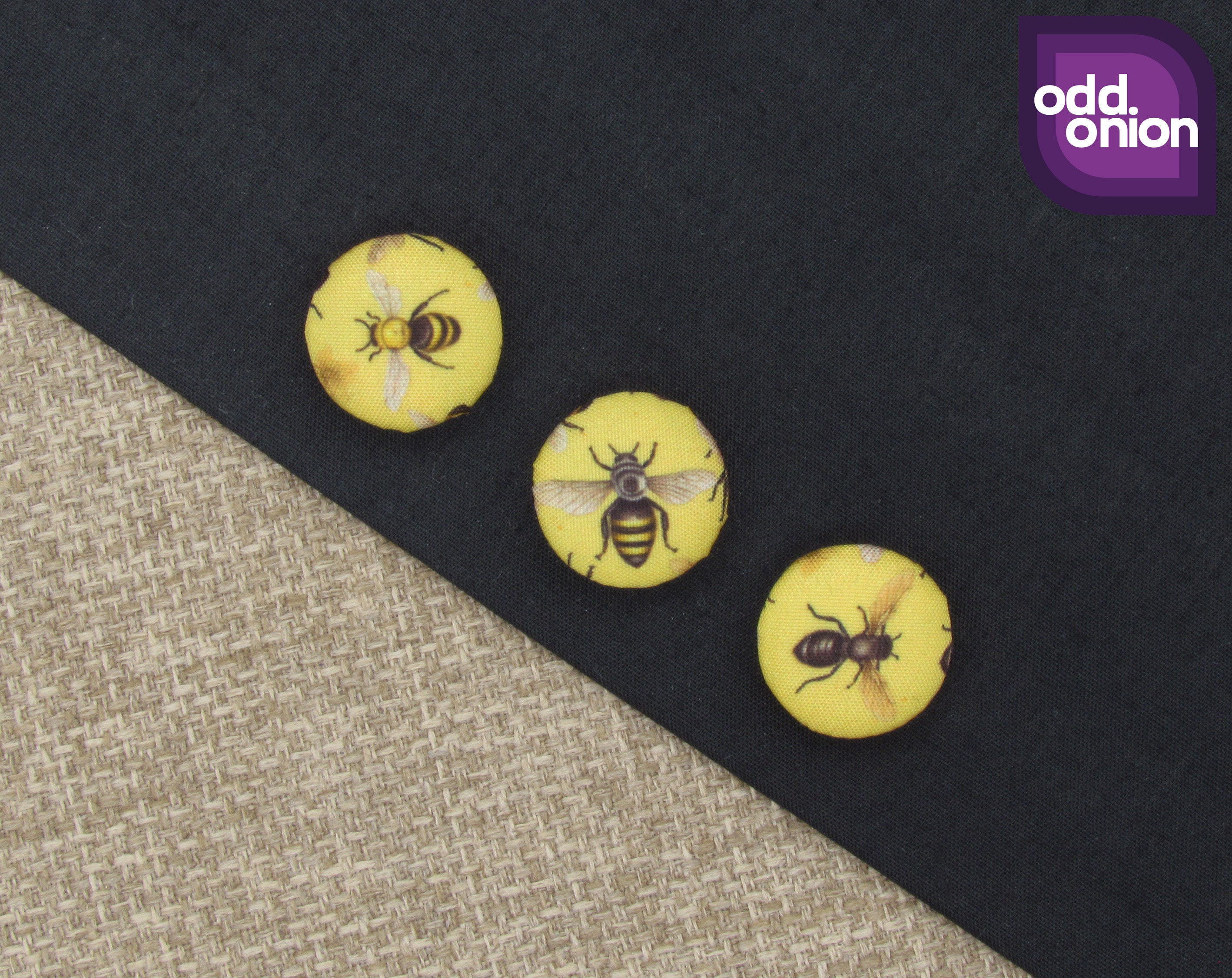 Yellow Bee Patterned Buttons Buzzy Bee Buttons Insect Button Fabric ...