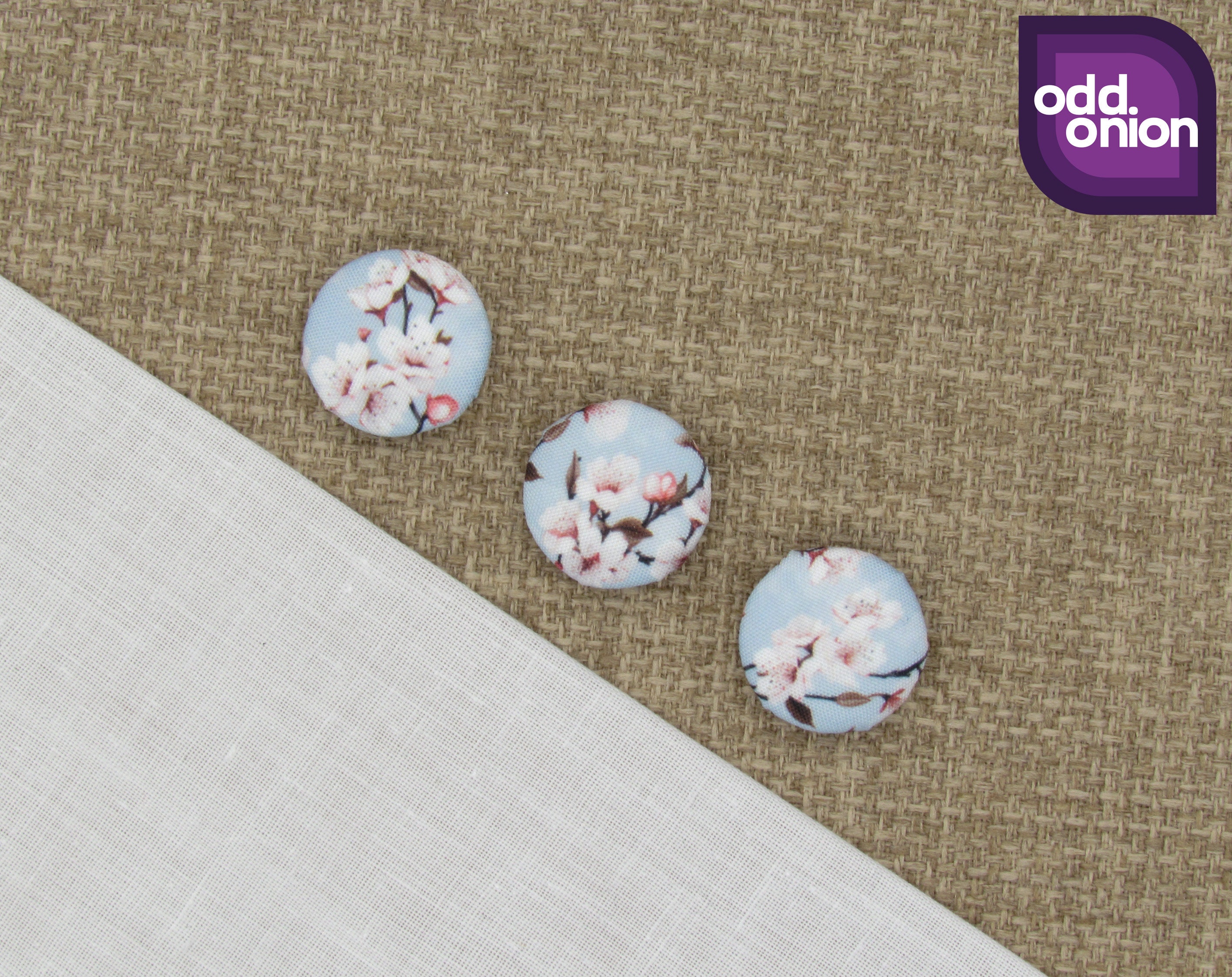 Cherry Blossom Buttons Pale Blue Fabric Buttons White and Pink Blossom ...
