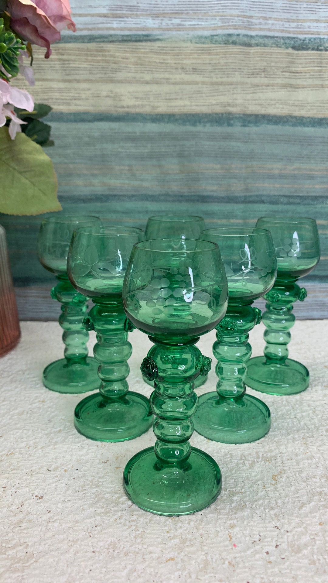 Vintage ROEMER Green Glass Liquor Glasses SET 6 - Etsy
