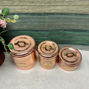 Set of 3 Vintage Copper Canisters / Tea, Coffee and Suggar Jar / Lidded ...