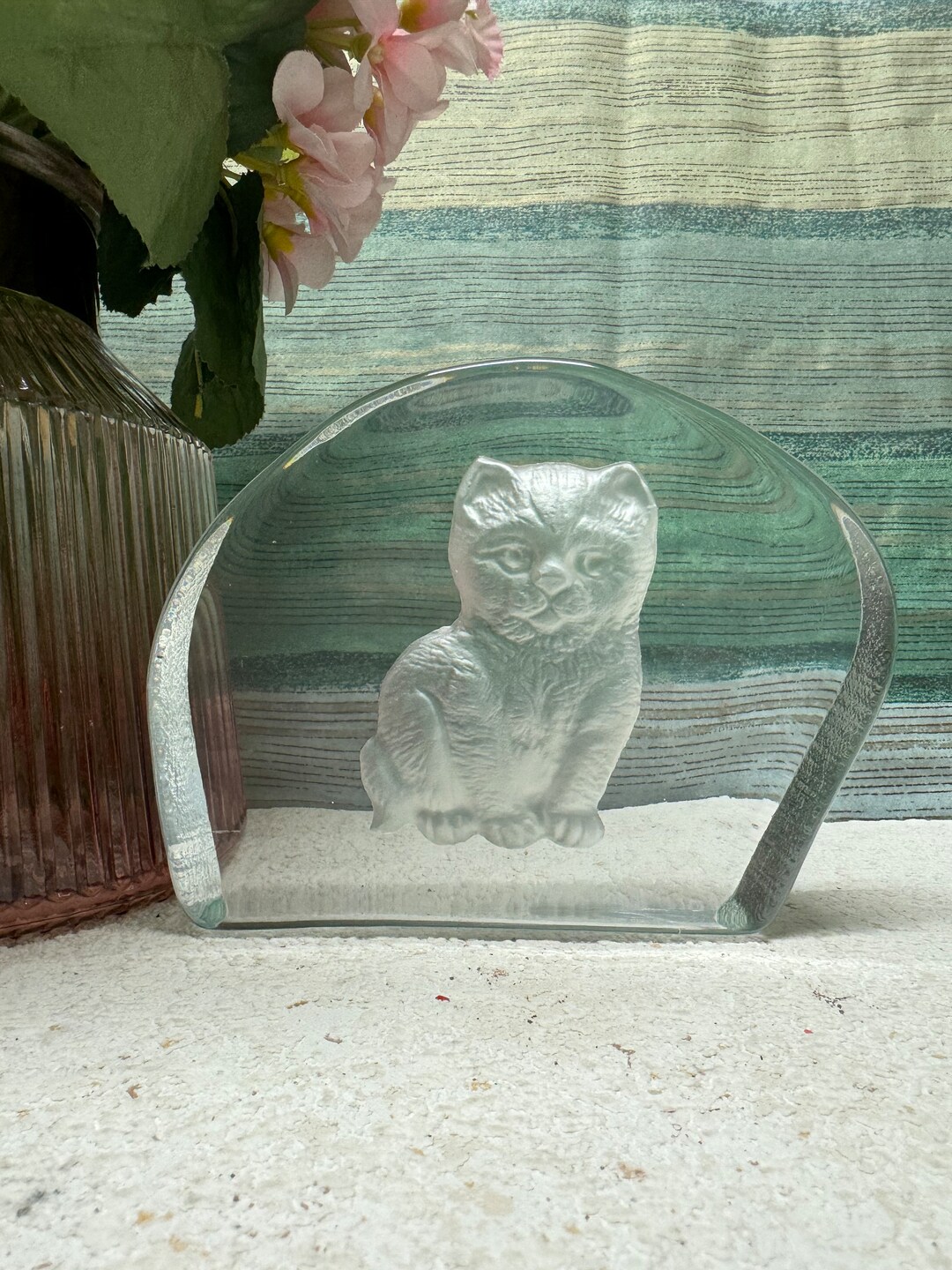 Vintage "nybro" Sweden Crystal Glass Paperweight Cat Sculpture | - Etsy