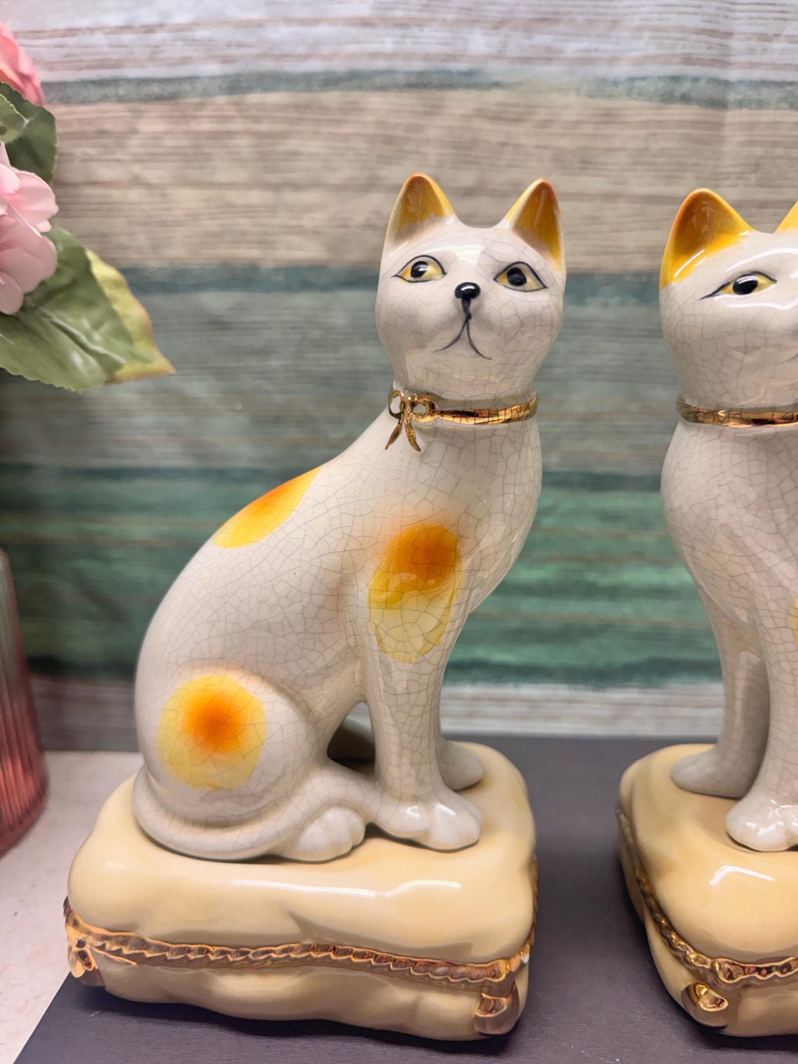 Vintage Staffordshire Cats Pair, Beige Porcelain Figurines on Pillows ...