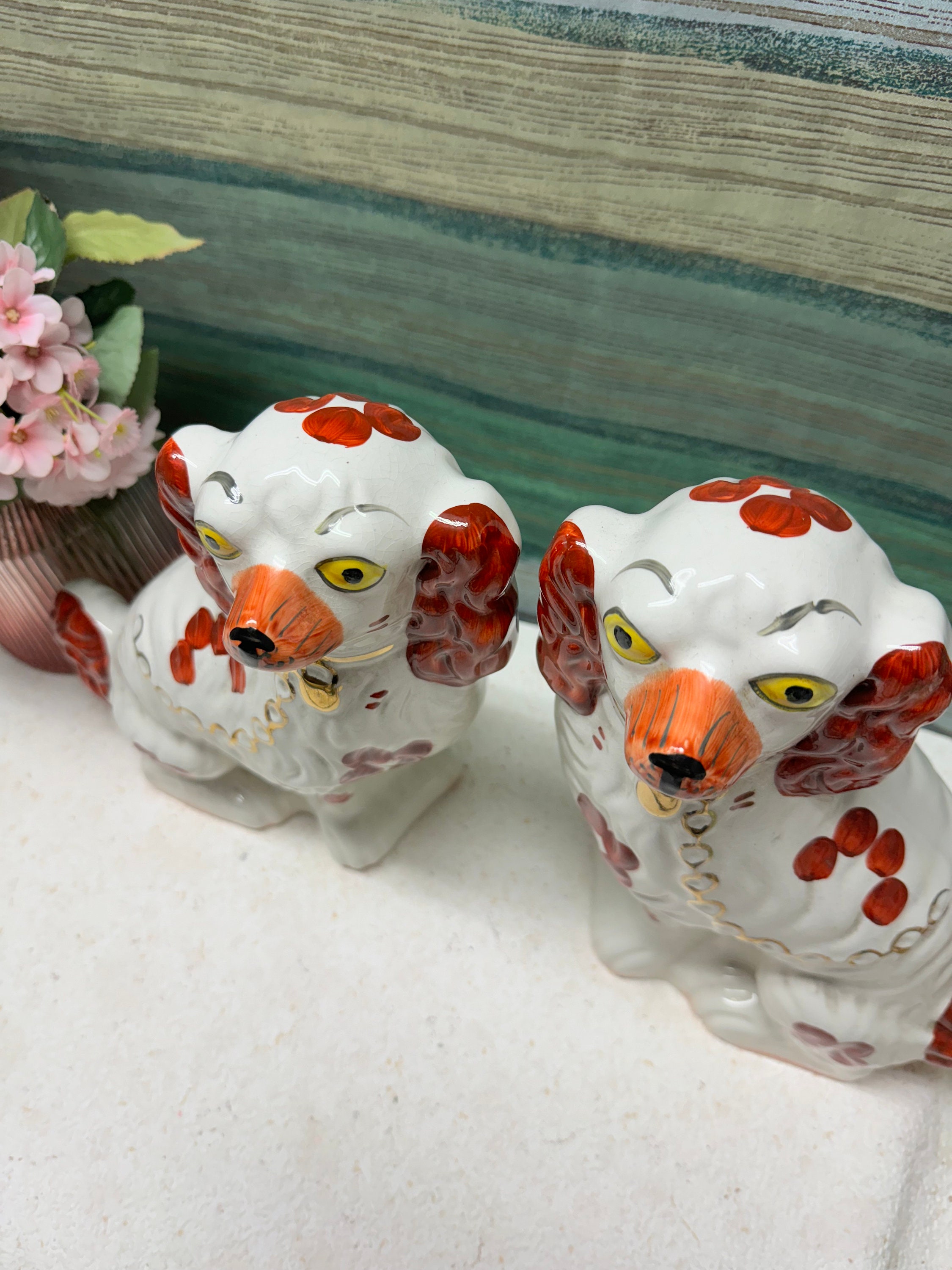 Superb Vintage Pair of Dogs Arthur Wood Red and White Staffordshire ...