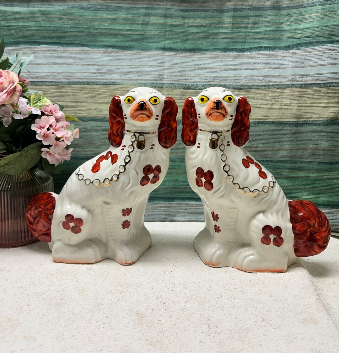 Superb Vintage Pair of Dogs Arthur Wood Red and White Staffordshire ...