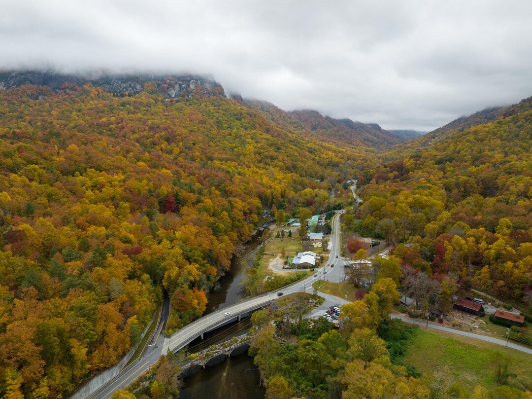 Lake Lure and Flowering Bridge in Fall Colors. - Etsy