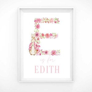 Peter Rabbit Pink Floral Set of 3 Nursery Prints, Customisable Name ...