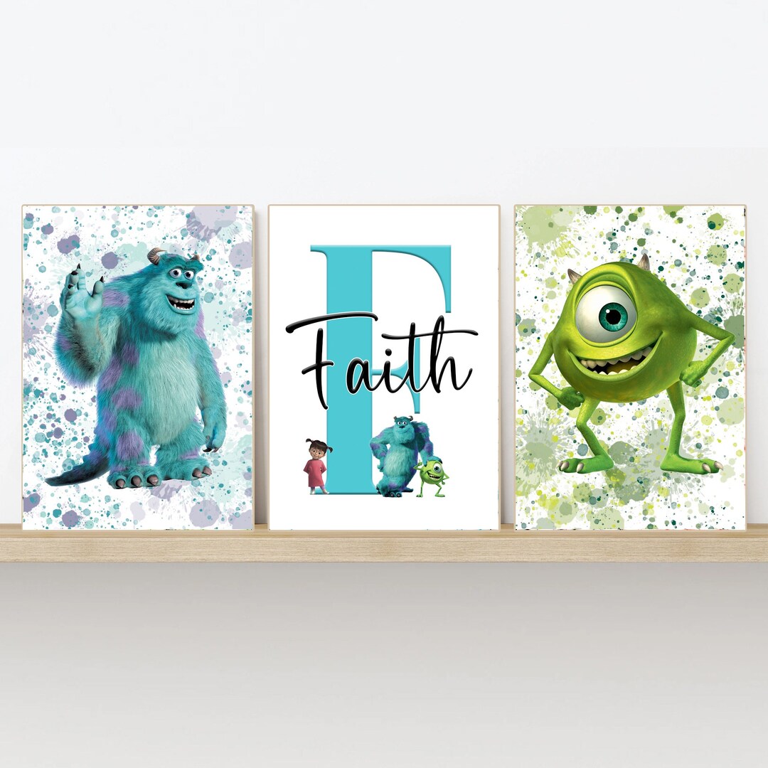 Monsters Inc Sully and Mike Set of 3 Prints Customisable Name 2 Designs ...