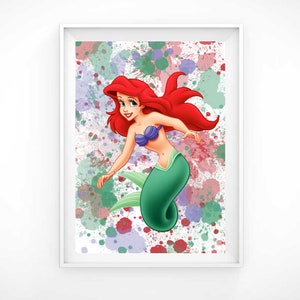 The Little Mermaid Set of 3 Prints, Colour Splash Art Printed and ...