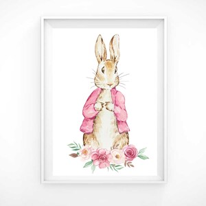 Peter Rabbit Pink Floral Set of 3 Nursery Prints, Customisable Name ...