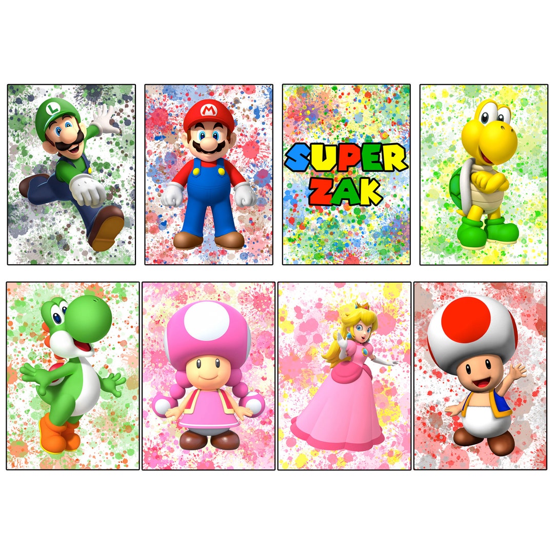 Mario Bros Character Colour Splash Set of Prints, Childrens Wall Art ...