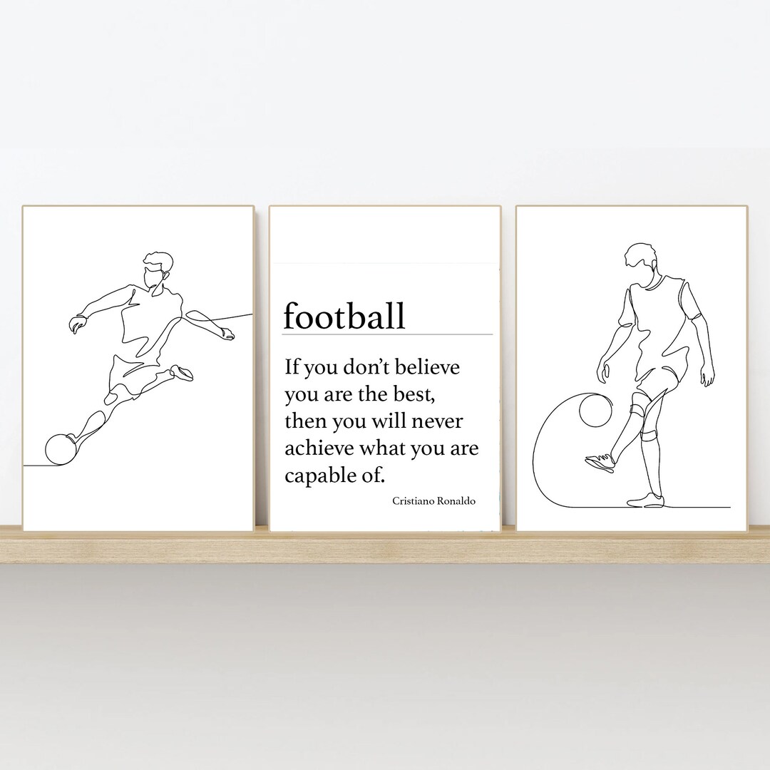 Football Line Art With Ronaldo Inspirational Quote Set of 3 Prints in ...