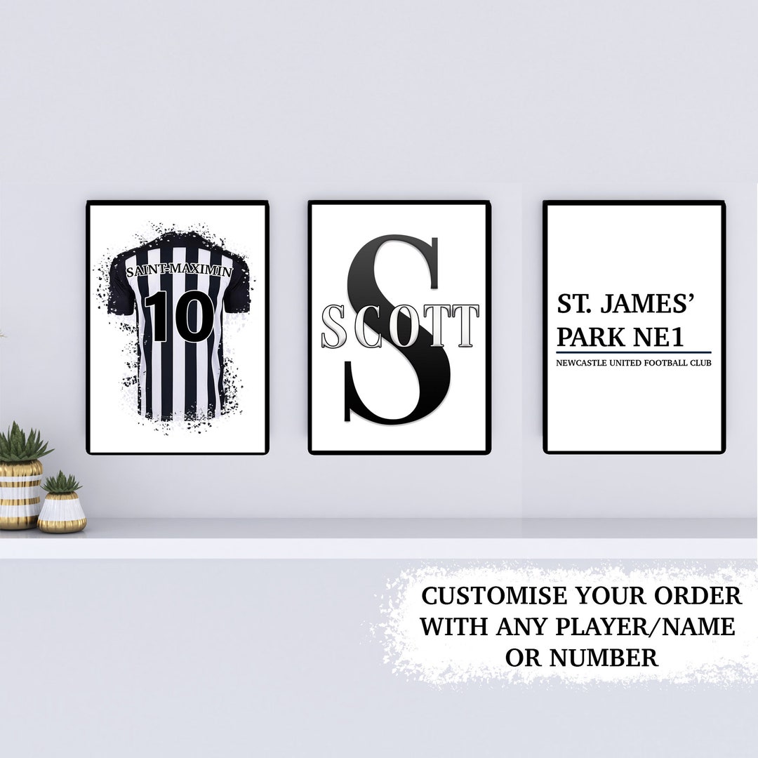 Newcastle United Football Club Set of 3 Prints, Choose Your Shirt and ...