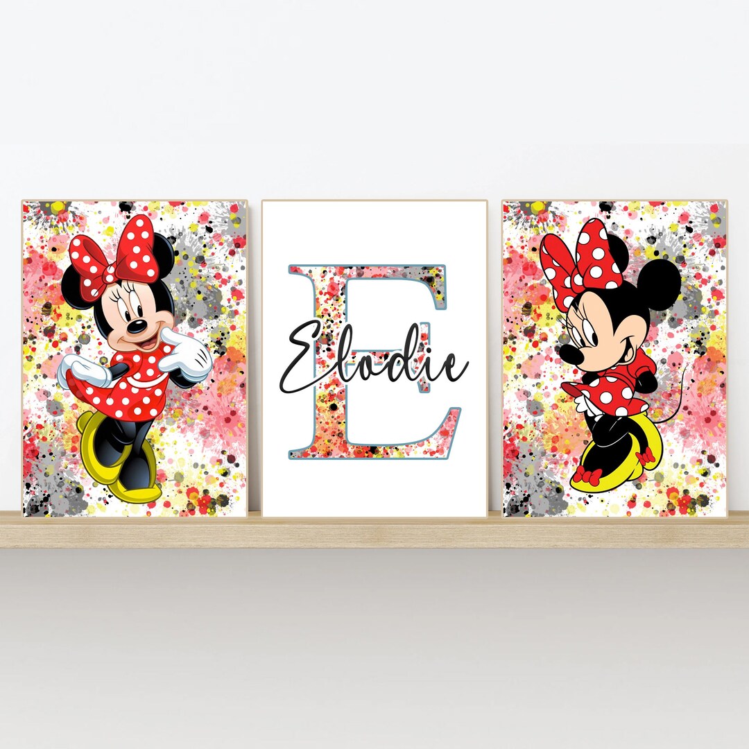 Minnie Mouse Red Paint Splash Set of 3 Prints, Colour Splash Art ...