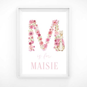 Peter Rabbit Pink Floral Set of 3 Nursery Prints, Customisable Name ...