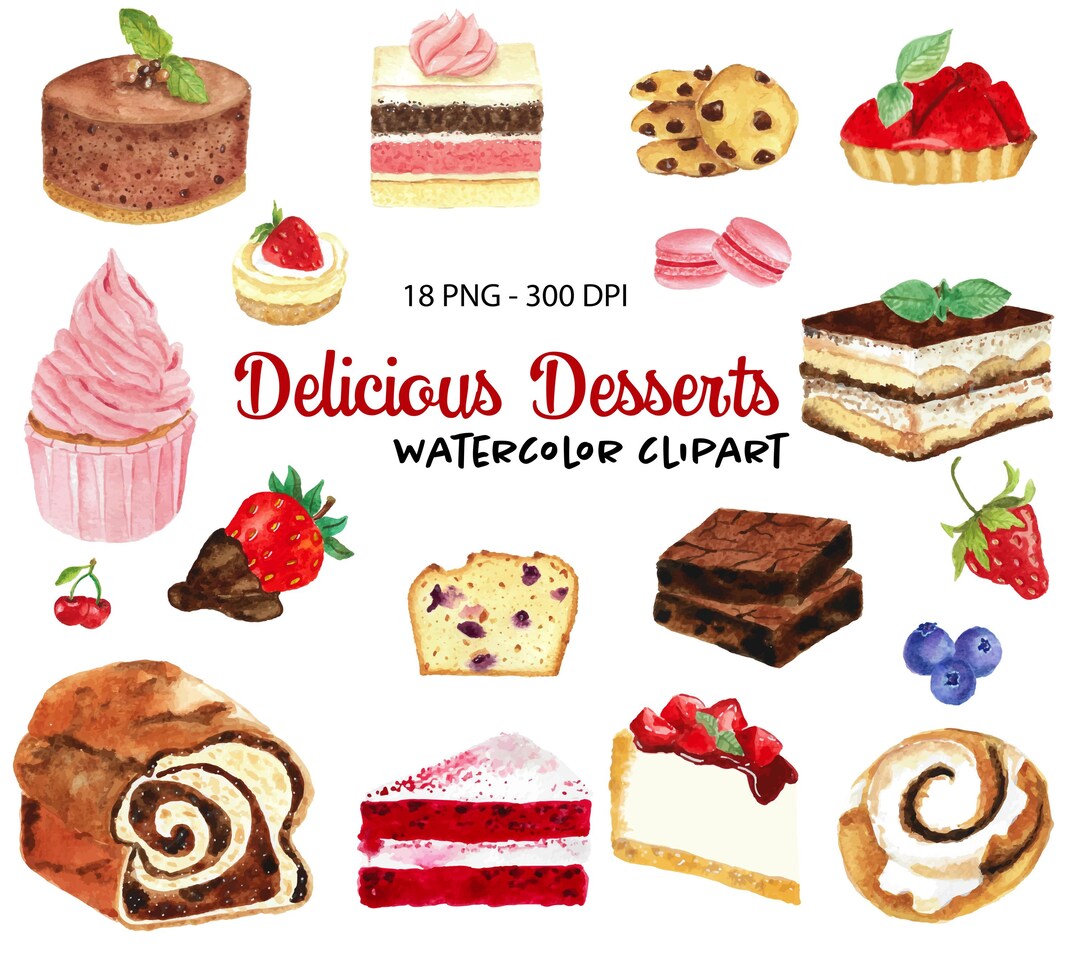 Desserts Clipart, Watercolor Clipart, Clip Art, Desserts, Clipart ...