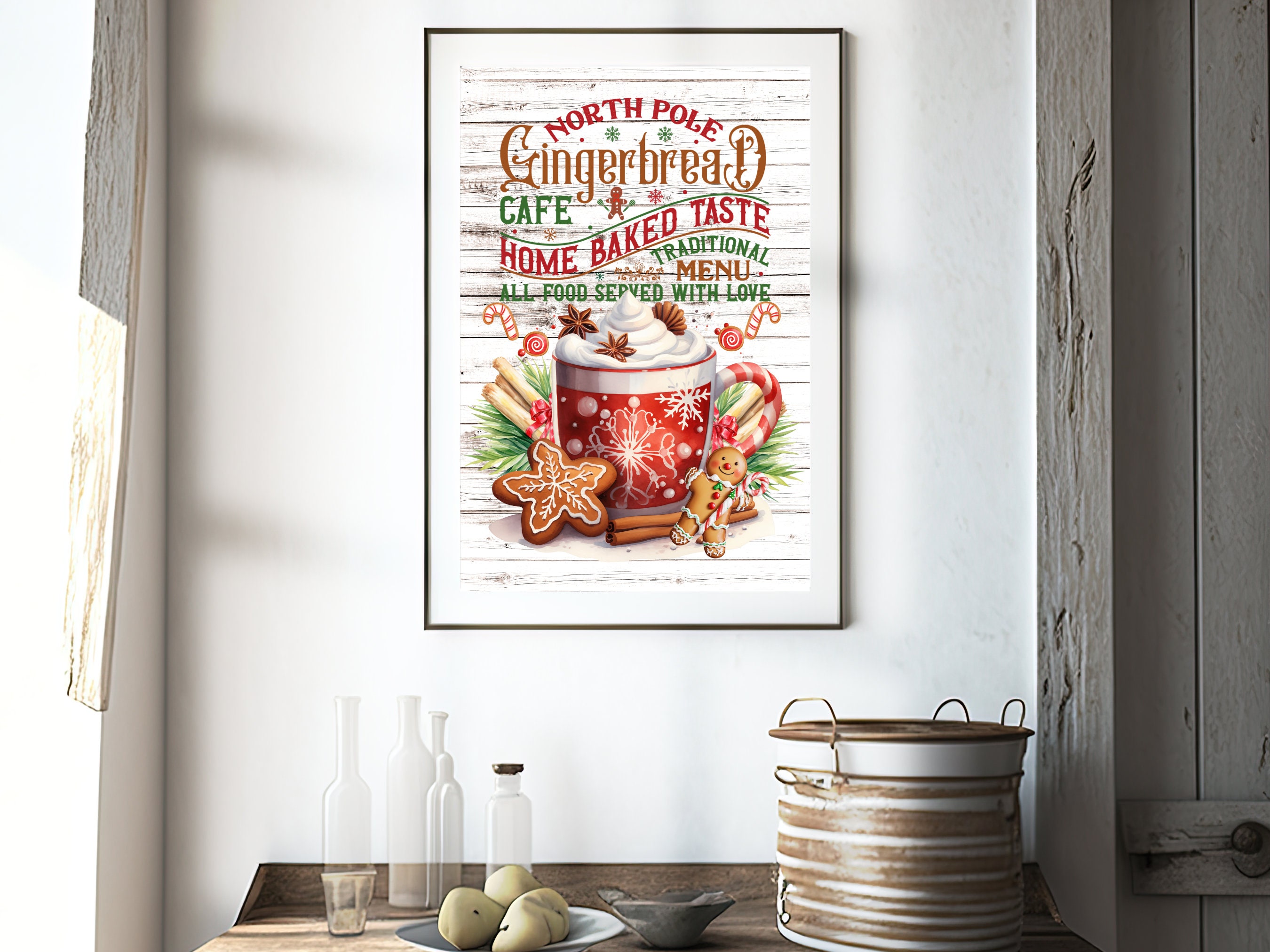 Christmas Gingerbread Print, Holiday Kitchen Wall Art, Vintage Tiered ...