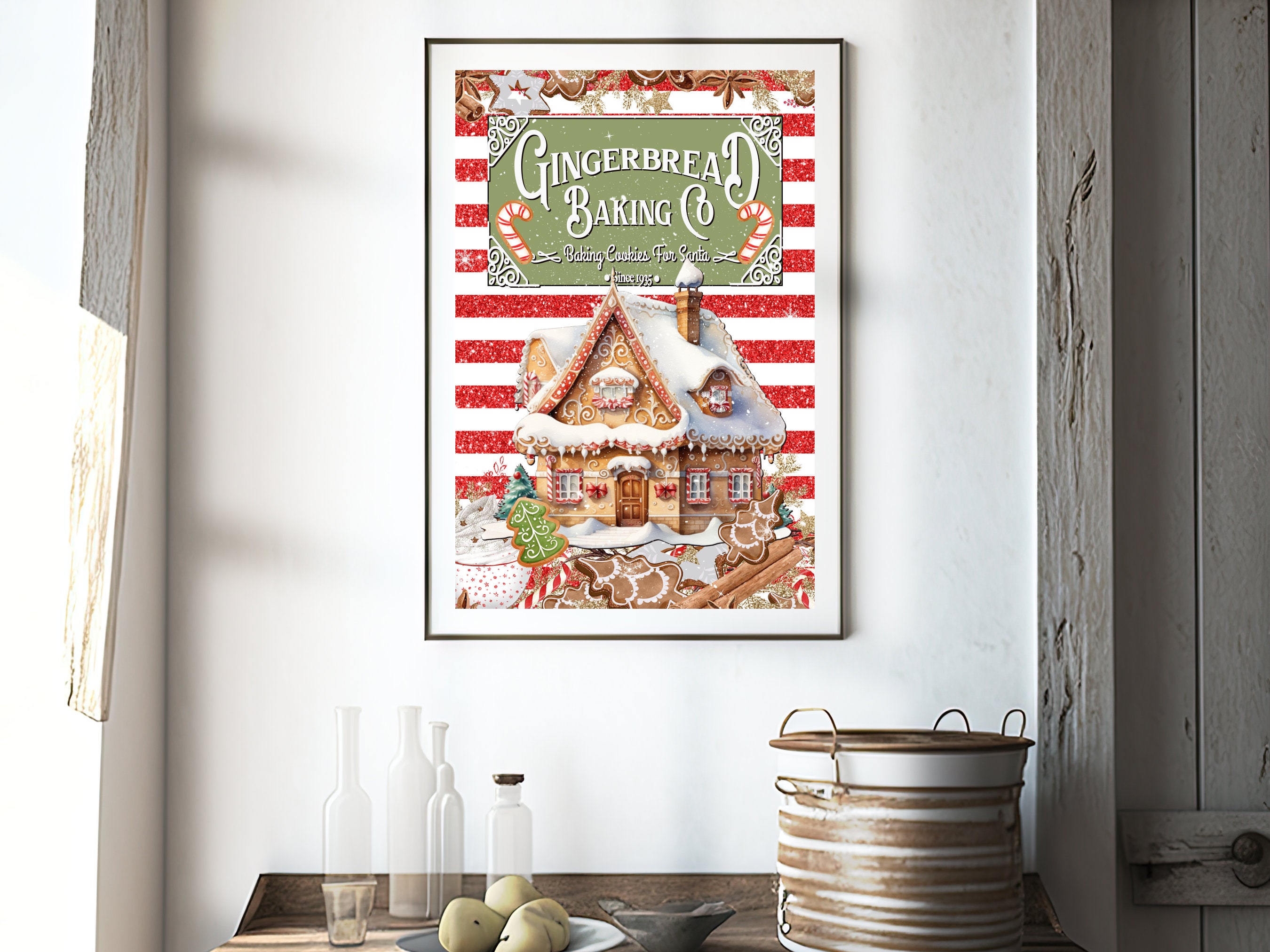 Cute Gingerbread Wall Art, Christmas Gingerbread House, Vintage ...