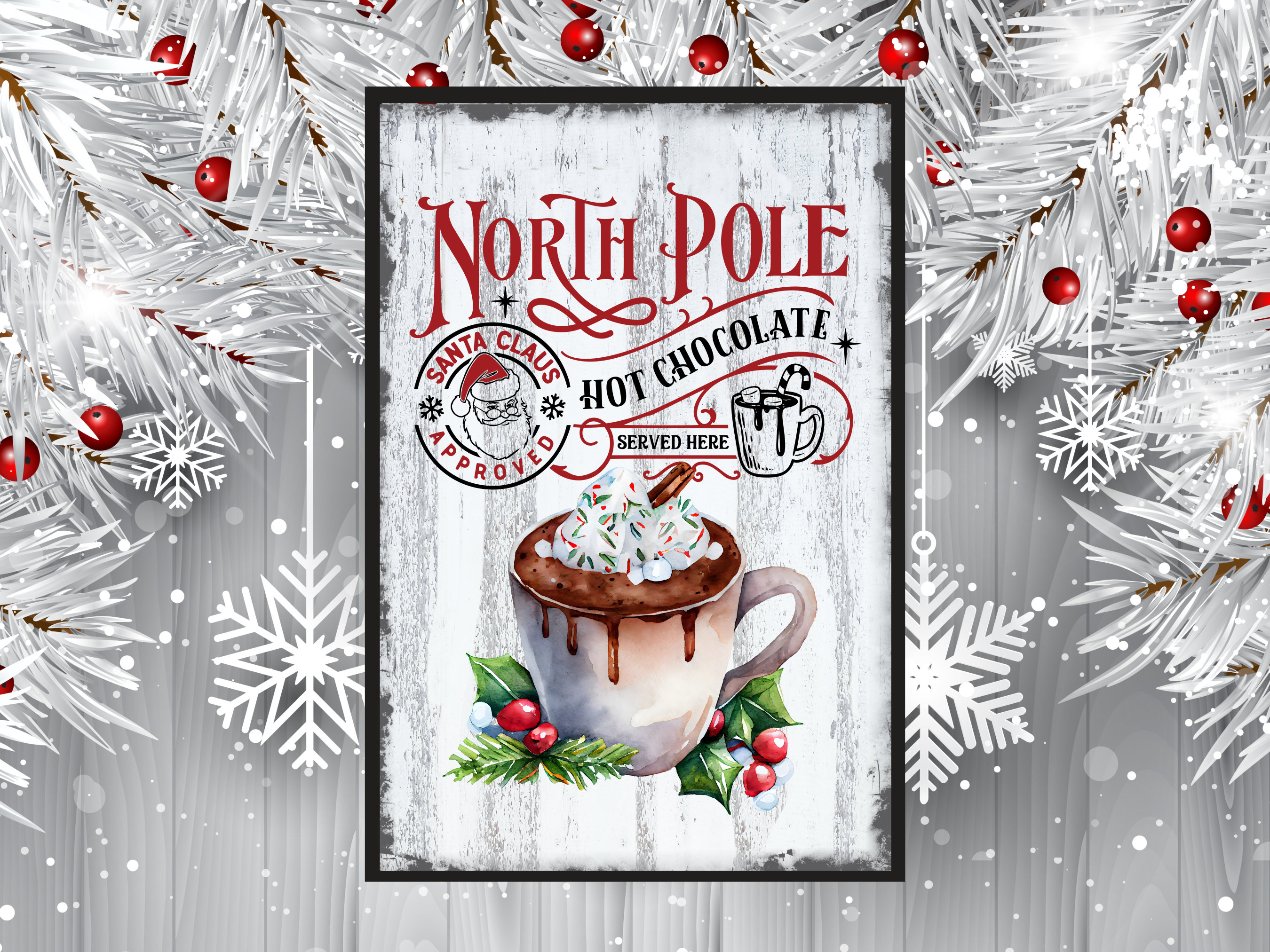 Hot Cocoa Sign, Hot Chocolate Bar Sign, Vintage Christmas Print, North ...