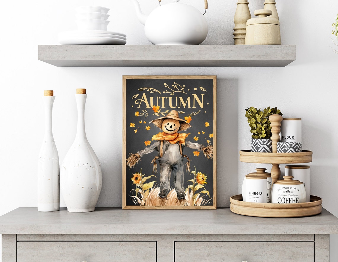 Rustic Fall Wall Art | Autumn Scarecrow | Fall Wall Décor | Instant ...