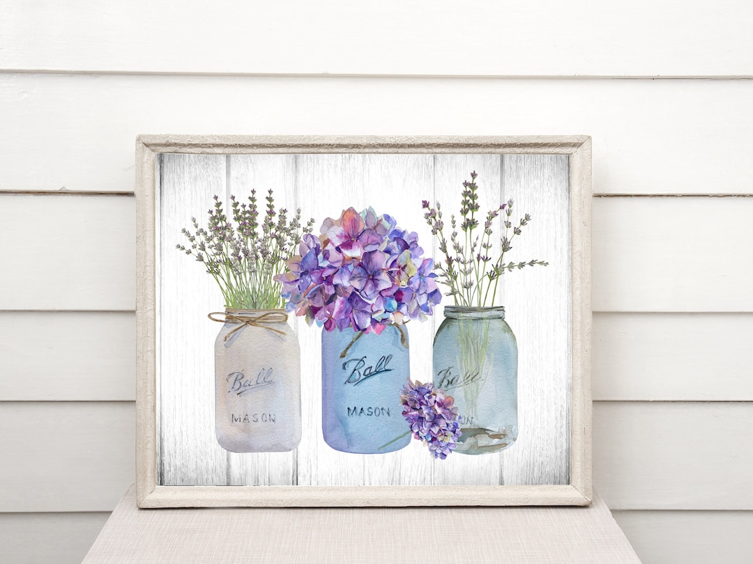 Wall Decor Rustic Farmhouse, Mason Jars With Flowers, Printable Wall ...