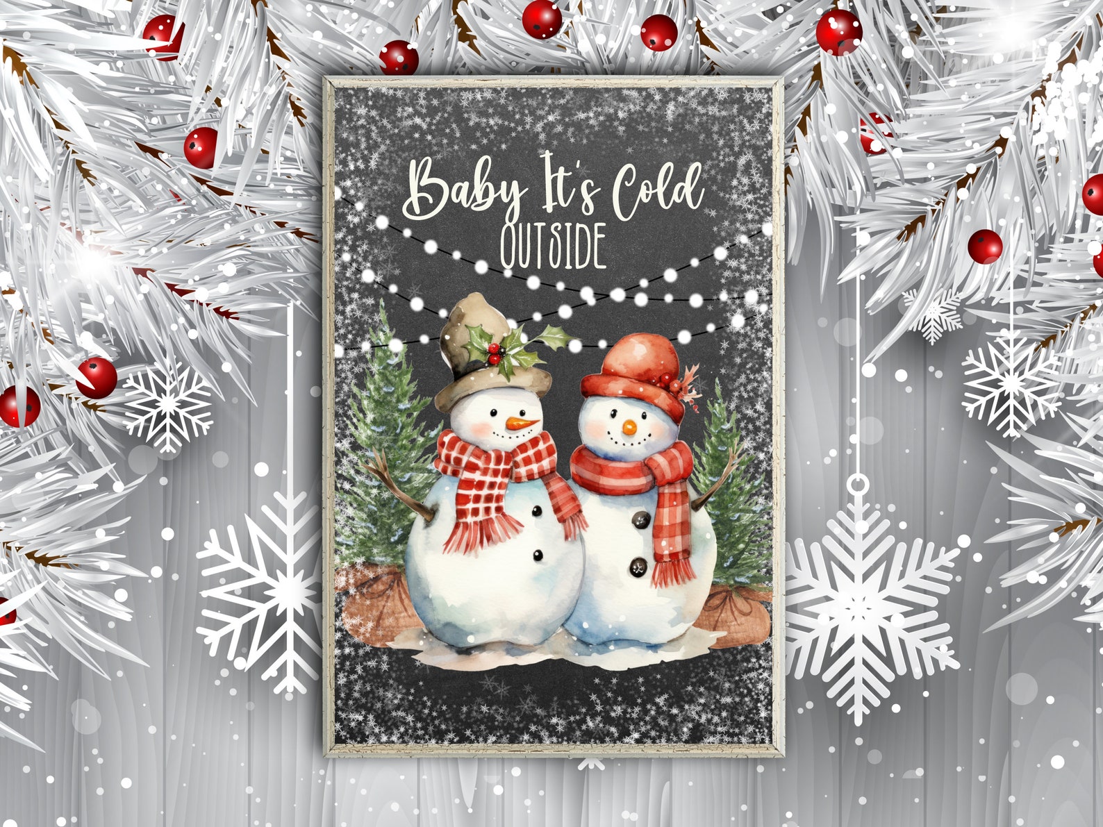 Snowman Print, Baby It's Cold Outside, Snowy Scene, Digital Download ...