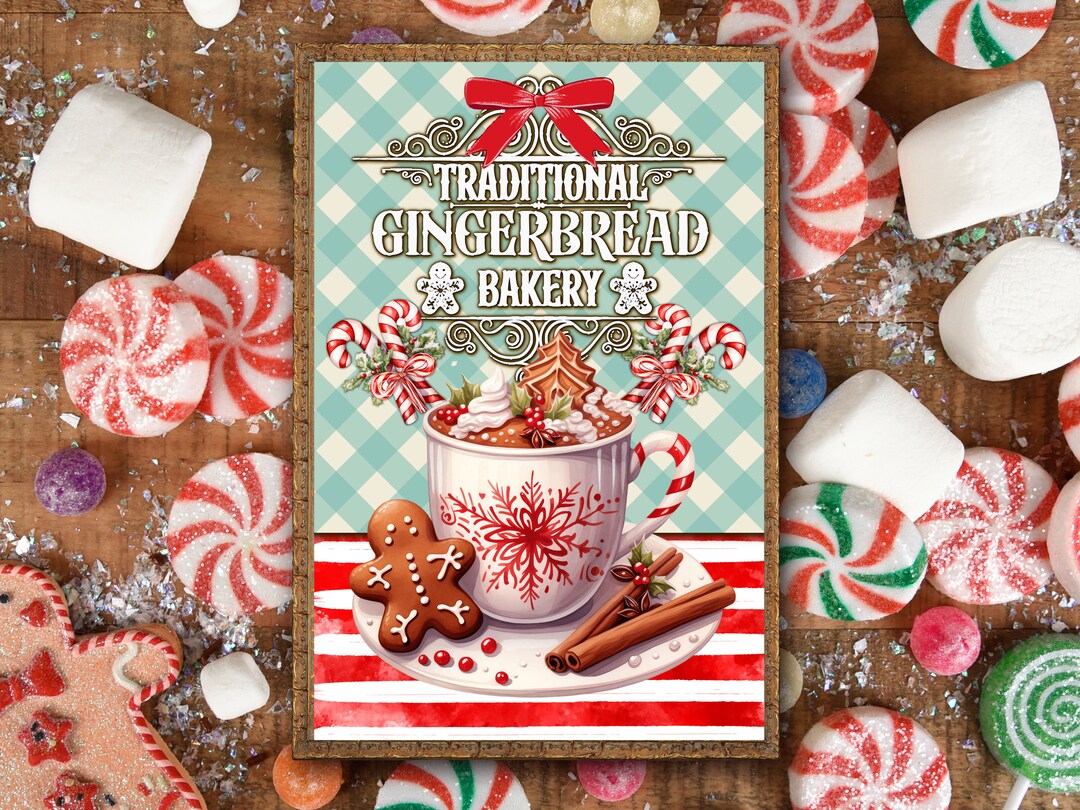 Christmas Gingerbread Print, Kitchen Wall Art, Coffee Bar Tiered Tray ...
