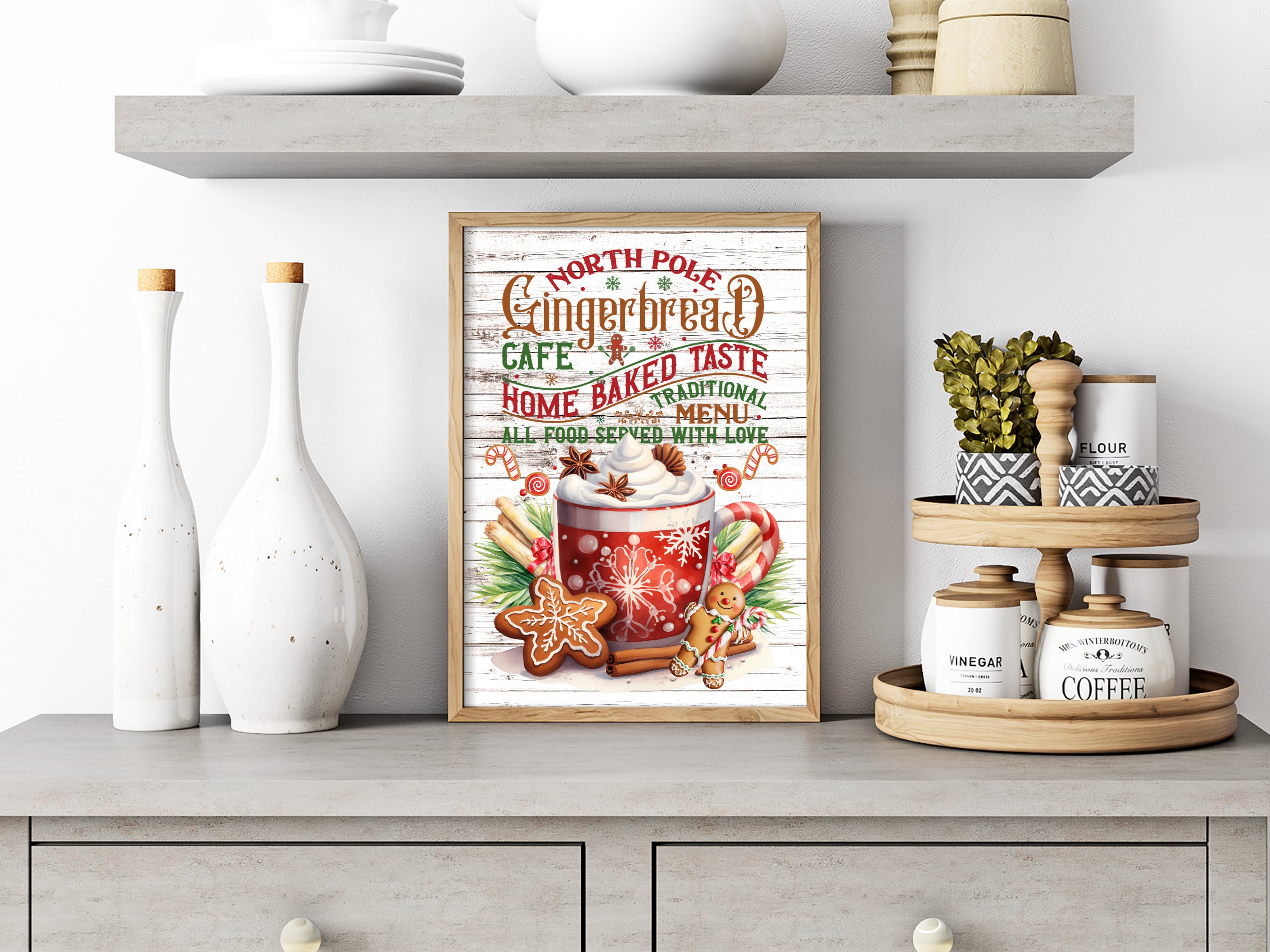 Christmas Gingerbread Print, Holiday Kitchen Wall Art, Vintage Tiered ...