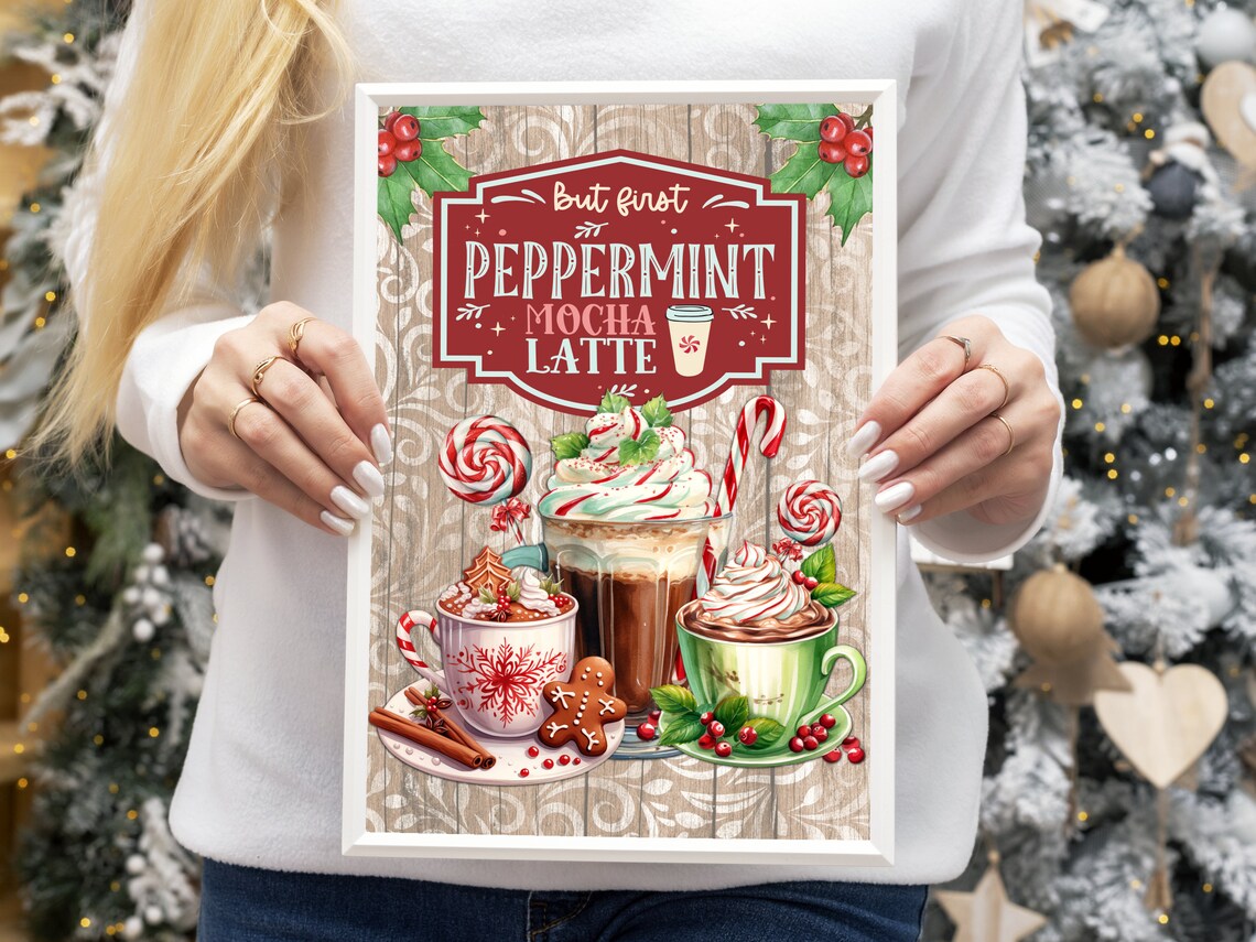 Christmas Coffee Bar Sign, Peppermint Mocha Latte, Coffee Lover ...