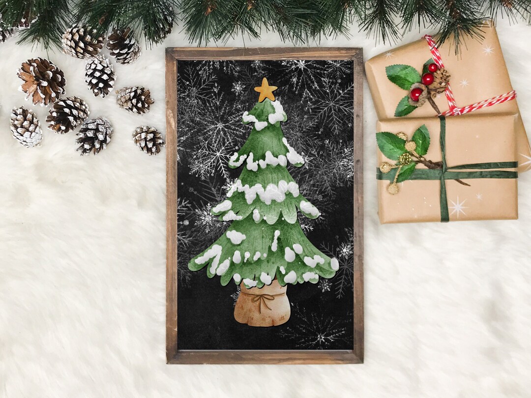 Snowy Pine Tree, Digital Download, Winter Print, Wall Art, Chalkboard ...